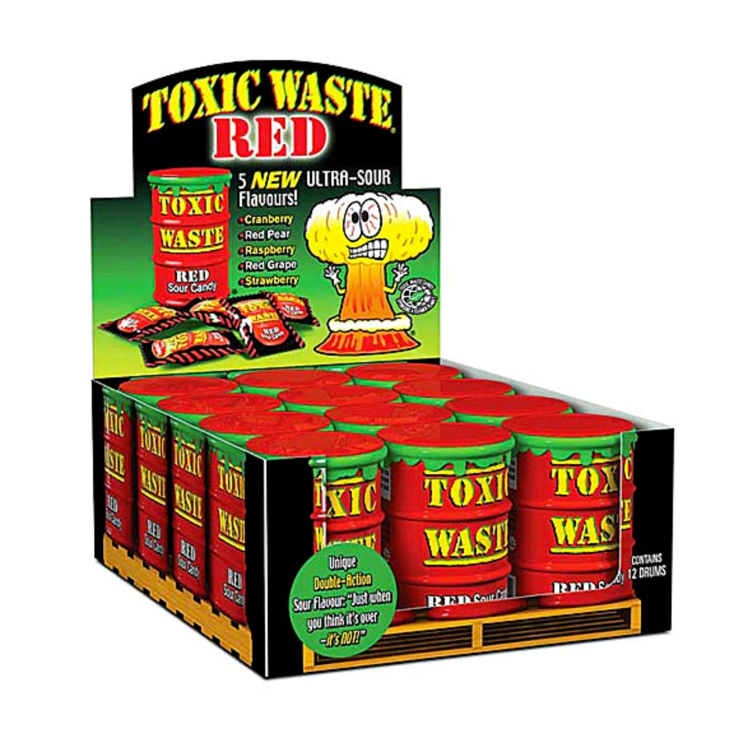 Toxic Waste Red Ultra Sour Candy Drum 12pck – Snack Safari